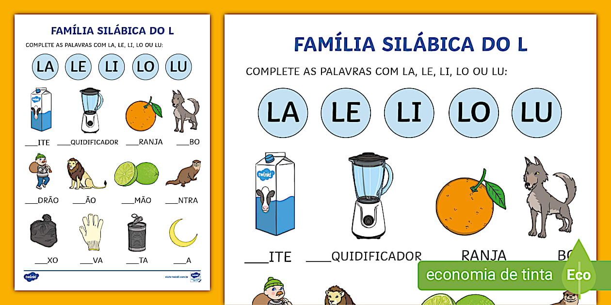 Atividade com a Família Silábica do L (teacher made)