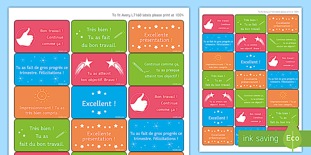 Time-Saving French Praise Phrases Marking Stickers - Twinkl