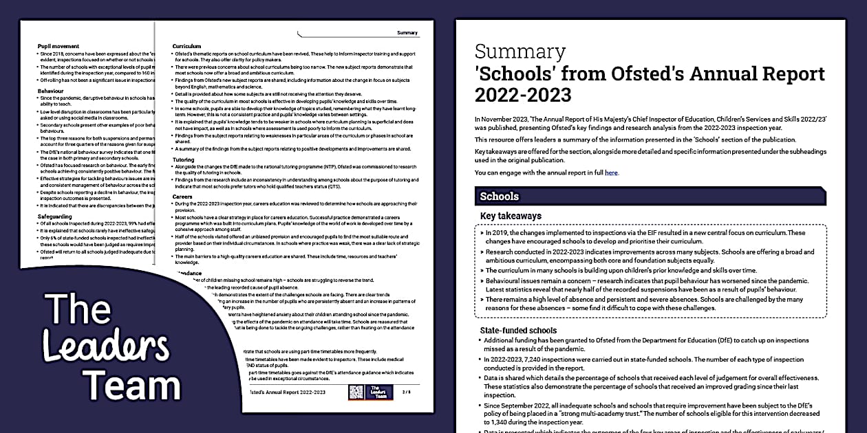 Summary: 'Schools' from Ofsted's Annual Report 2022-2023