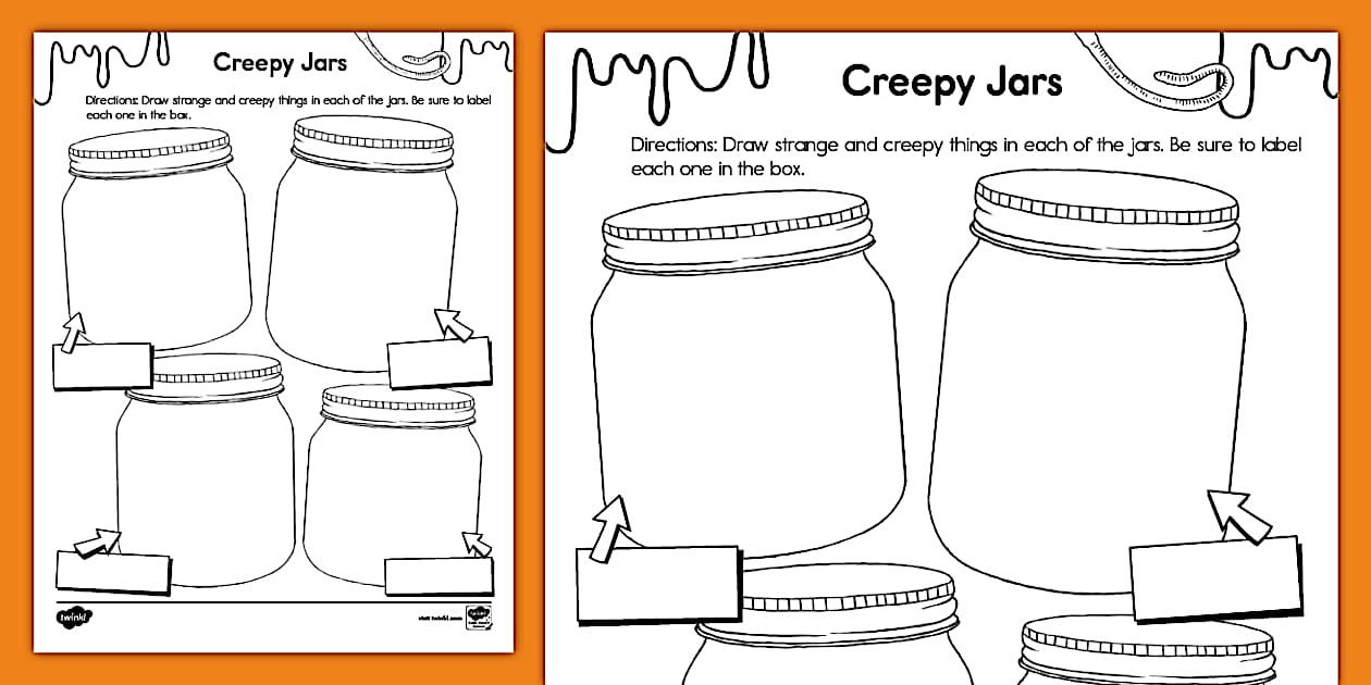 Creepy Jars Drawing Worksheet for K-2nd Grade