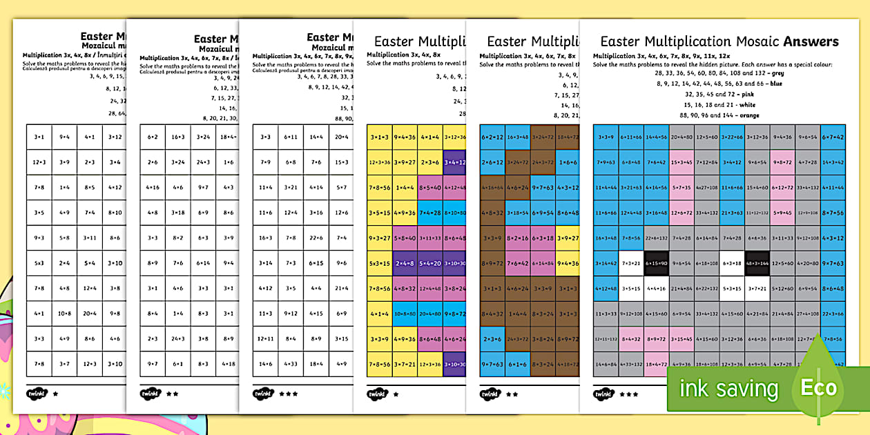 Easter Multiplication Mosaics - English/Romanian - Twinkl