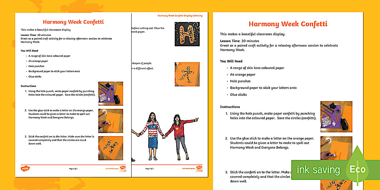 Harmony Week Confetti Activity Ideas - English - Twinkl