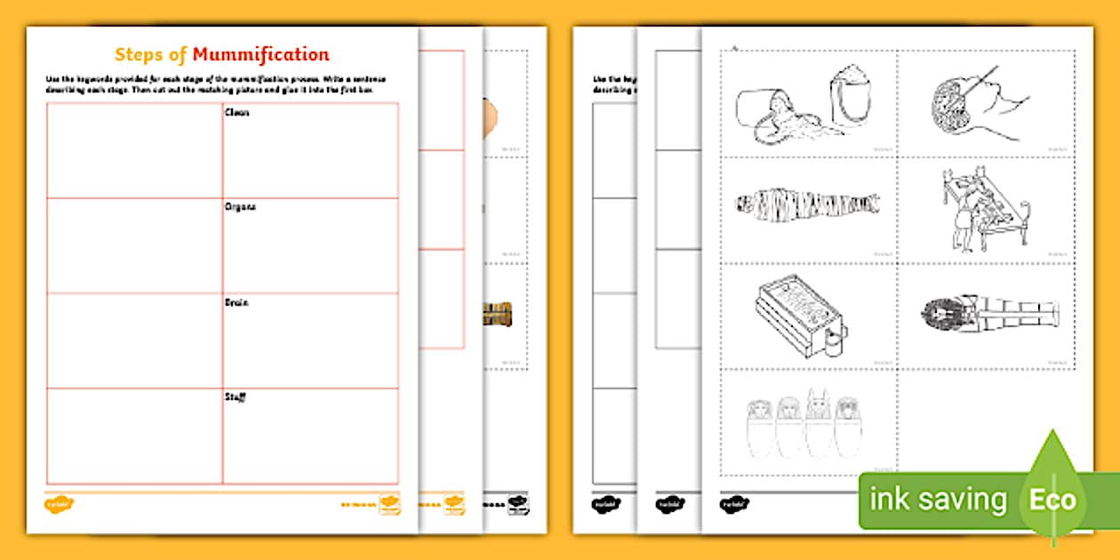Steps of Mummification Worksheet for 3rd-5th Grade - Twinkl