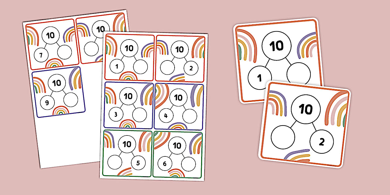 👉 Muted Rainbow Themed Part-Whole Models to 10 Flashcards