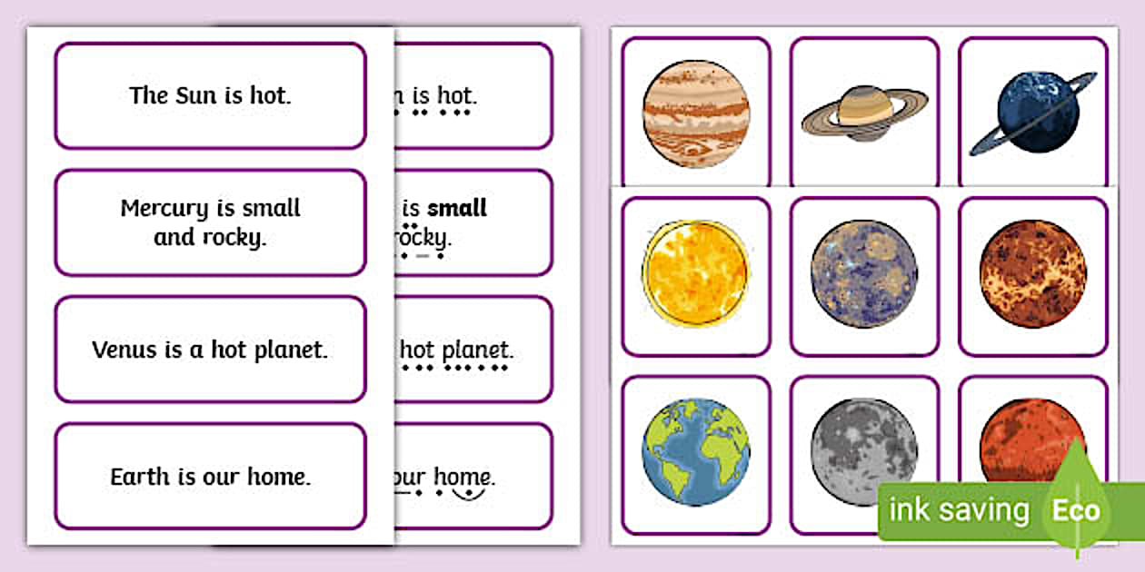 Editable Solar System-Themed Simple Sentence Matching Activity