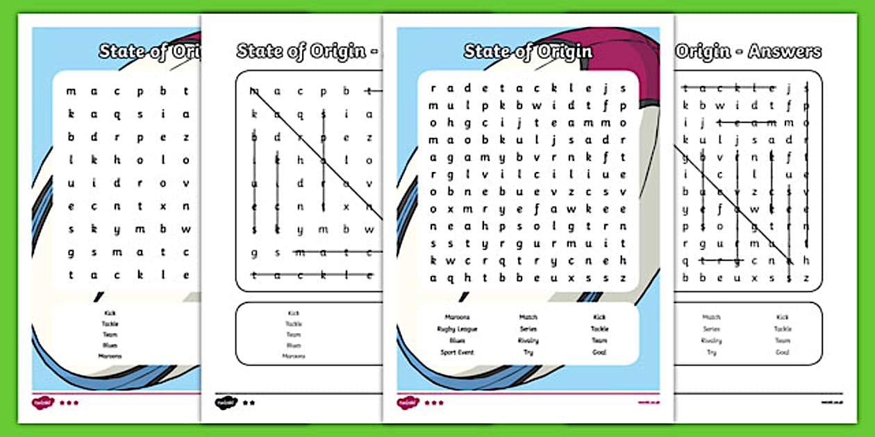 Black and White State of Origin Word Search - Twinkl