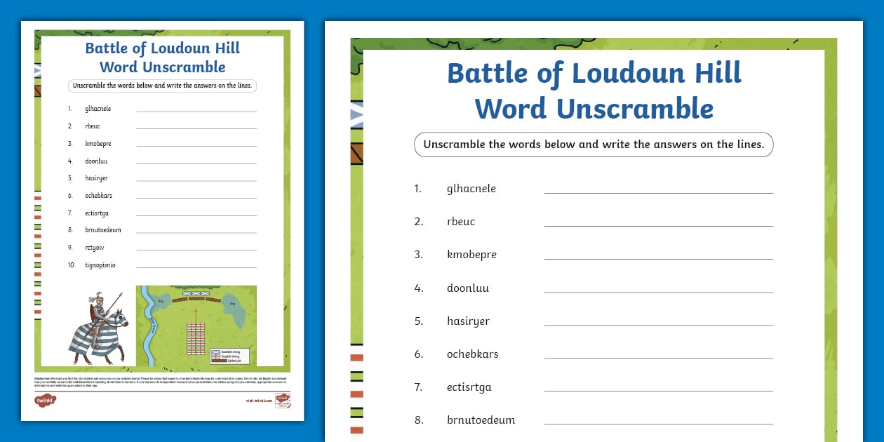Battle of Loudoun Hill Word Unscramble - Twinkl