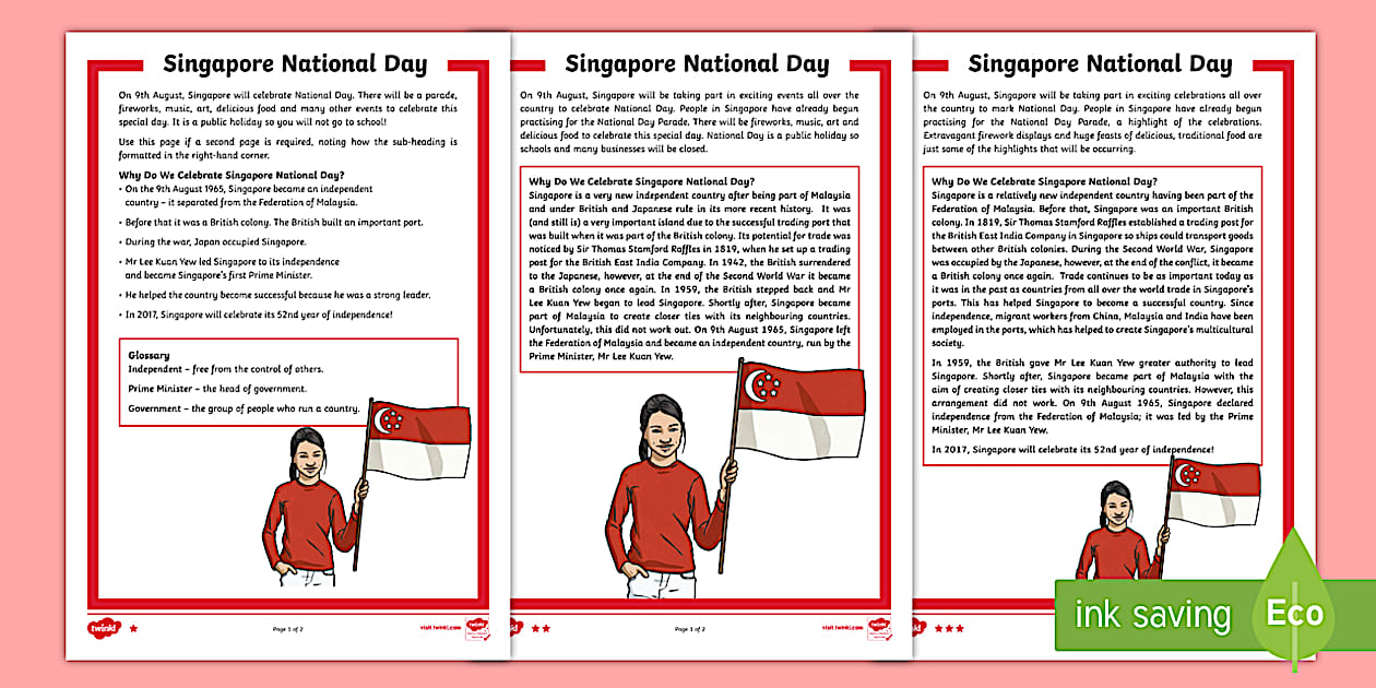 Singapore National Day Differentiated Reading Comprehension Activity