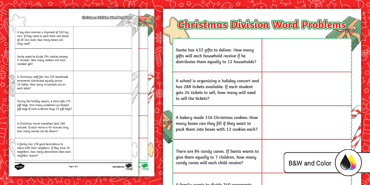 Fourth Grade Christmas Division Word Problems (Teacher-Made)