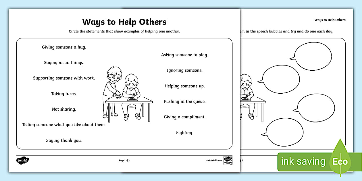 Ways to Help Others Worksheet (teacher made) - Twinkl