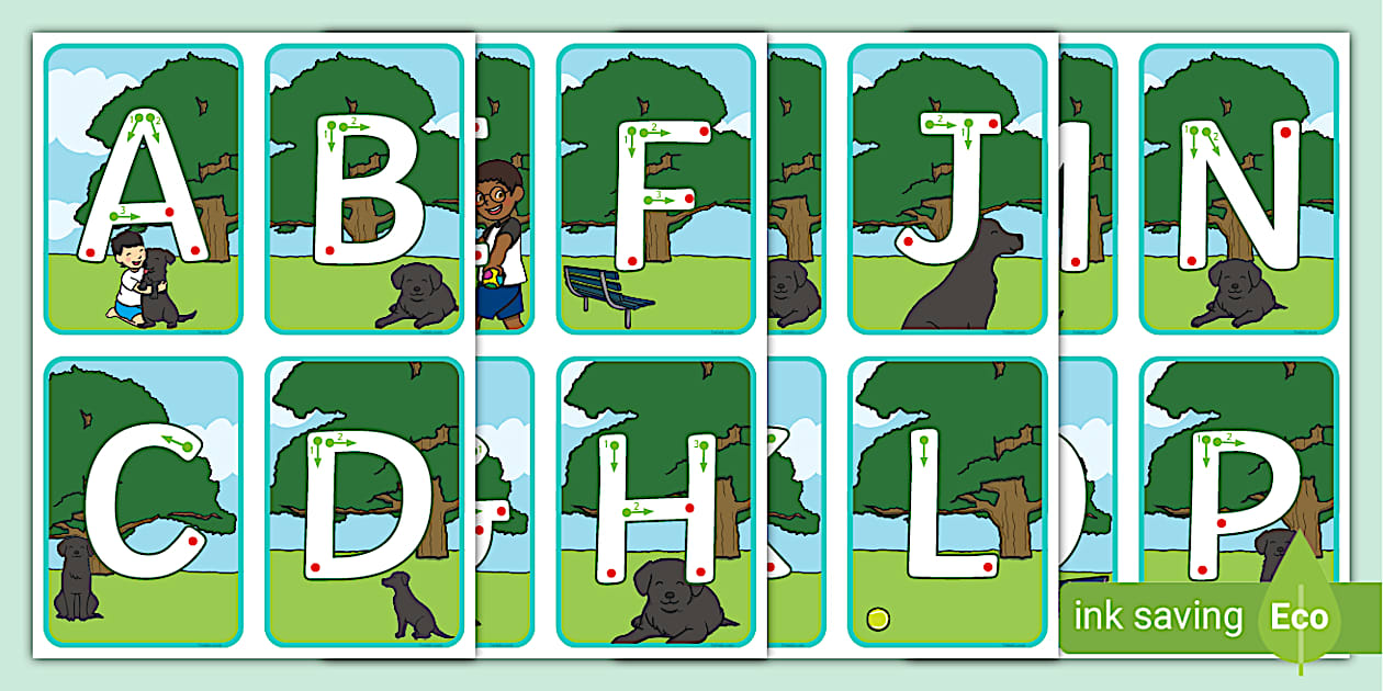 Black Labrador Themed A to Z Upper-Case Letter Formation Tracing Cards
