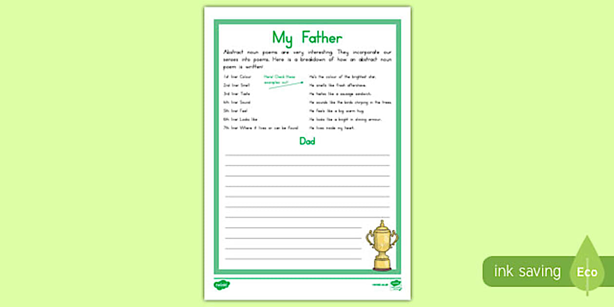 Father's Day Poem Abstract Noun Worksheet | Worksheet