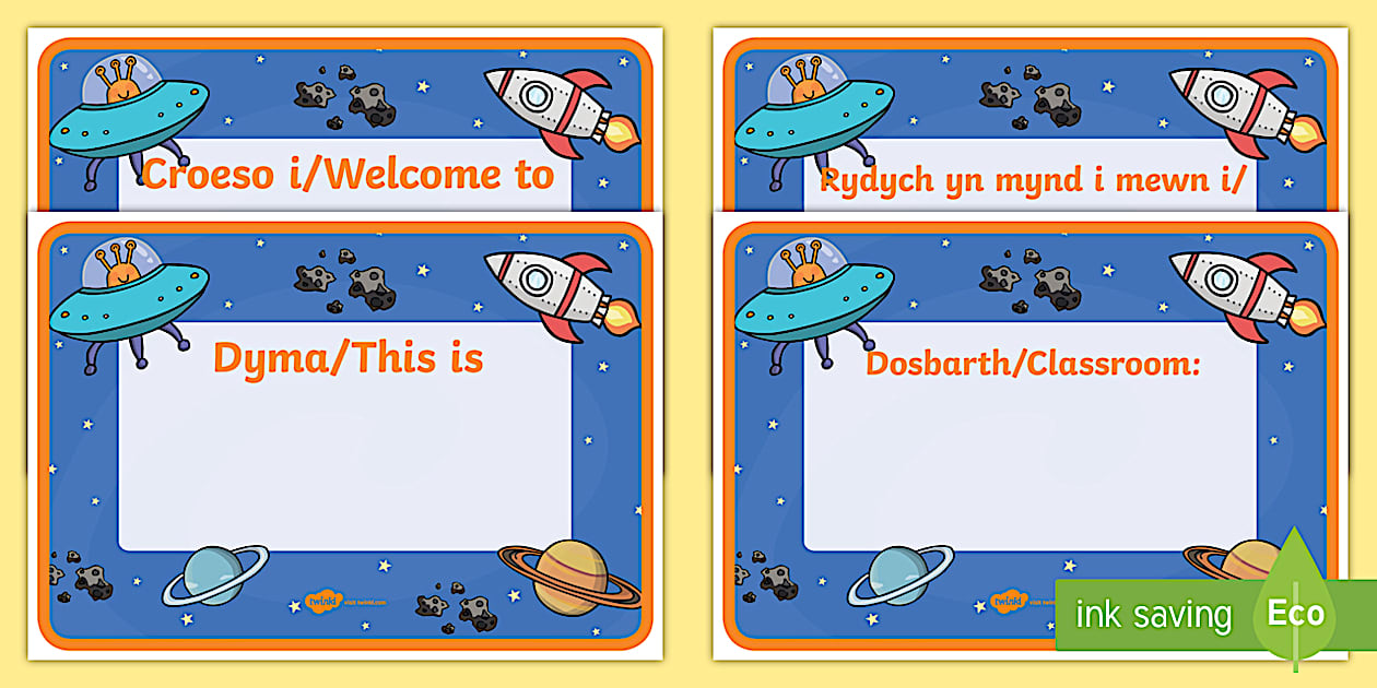 Welcome to Space Themed Classroom Signs A4 Display Poster English/Welsh
