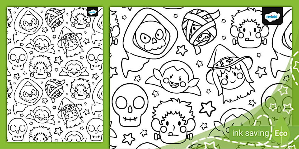 Halloween Monster Faces Doodle Colouring Page (teacher made)