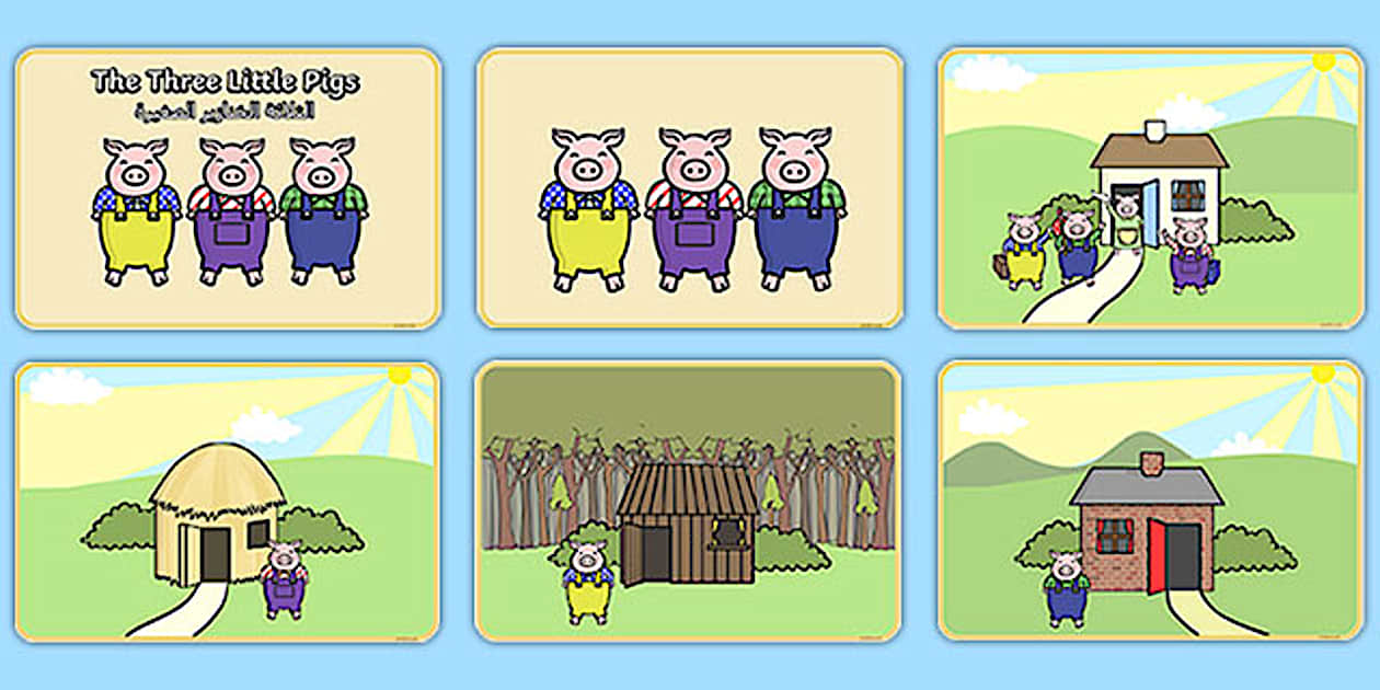 The 3 Little Pigs Story Sequencing Arabic Translation