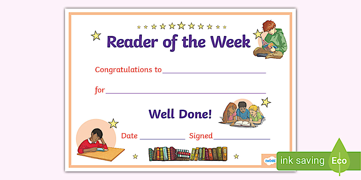 Reader of the Week Certificate - Twinkl