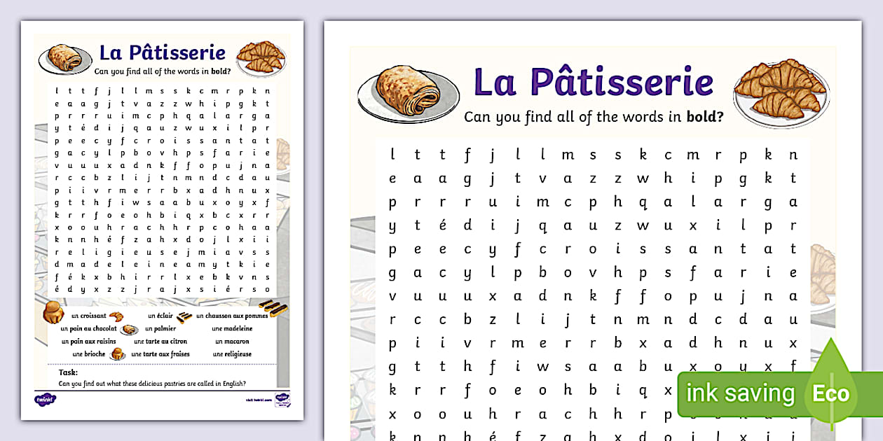 👉 La Pâtisserie French Pastries Word Search - KS2 - Twinkl