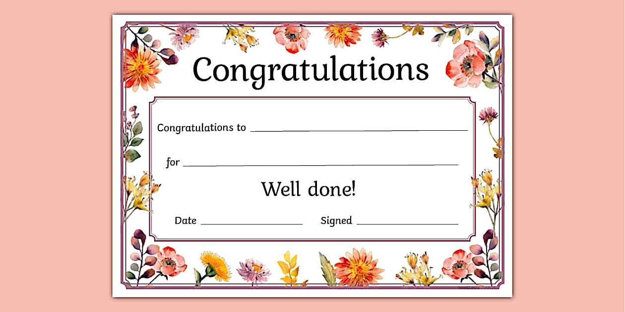 Wildflower Botanical Themed Congratulations Certificate