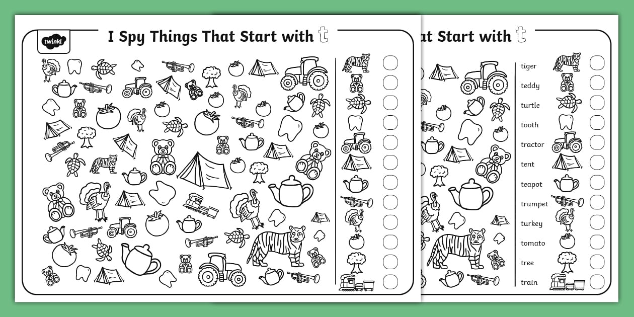 I Spy Things That Start with 't' Activity Sheet - Twinkl