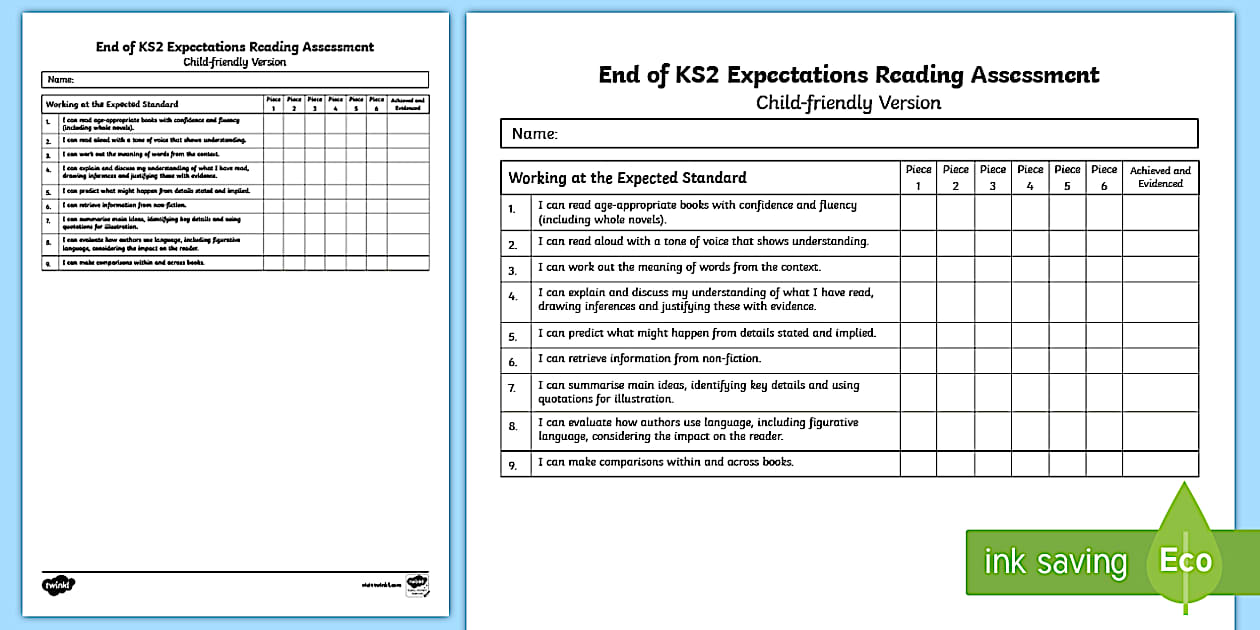 End of KS2 Expectations Reading Assessment Tracker - End of KS2 ...