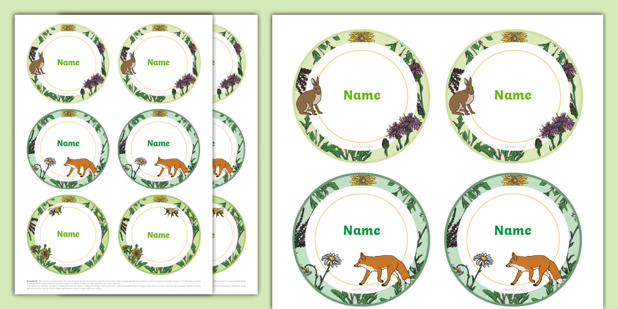 Ireland Flora and Fauna Themed Editable Circle Name Labels