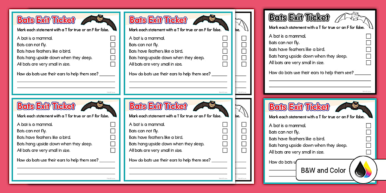 First Grade Bats Exit Tickets (teacher made) - Twinkl