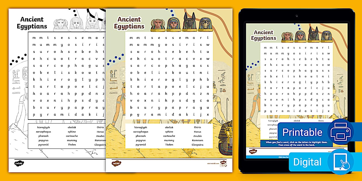 Ancient Egyptian Word Search for 6th-8th Grade - Twinkl