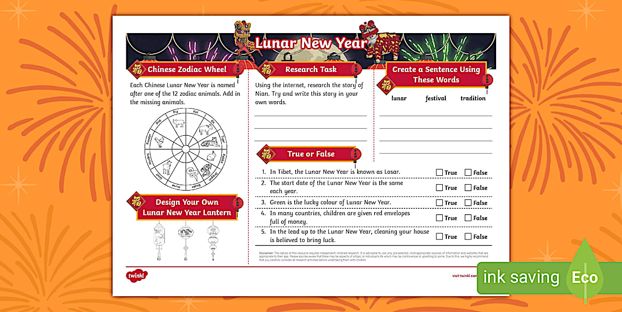 LKS2 Lunar New Year Activity Mat (Teacher-Made) - Twinkl