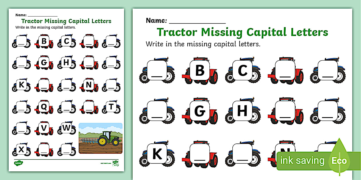 Tractor Missing Capital Letters Worksheet | Twinkl | KS1