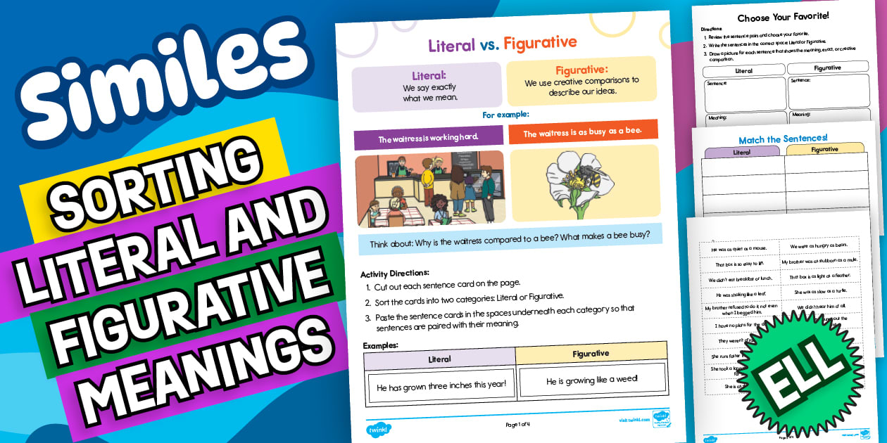 Figurative Language Similes Cut and Paste Activity for ELL