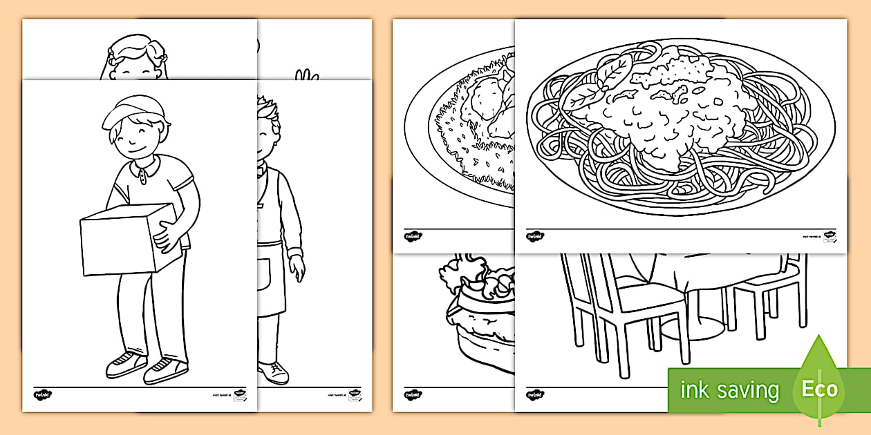 Colouring Pages - Restaurant Kids Worksheet (teacher made)
