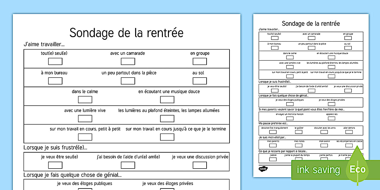 Feuille d'activités : Sondage de la rentrée (teacher made)