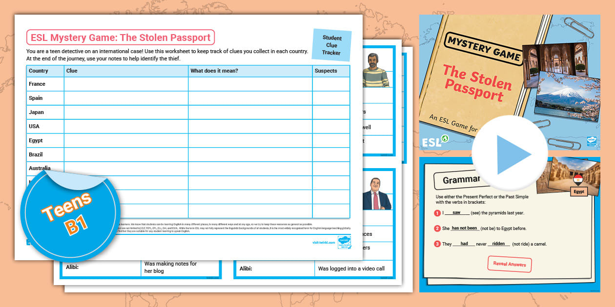 ESL Mystery Game for Teens: The Stolen Passport - Twinkl