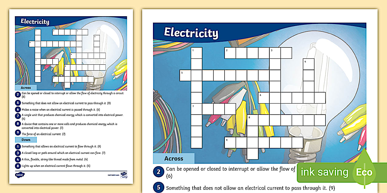 KS2 Electricity Crossword - Science - KS2 - Twinkl