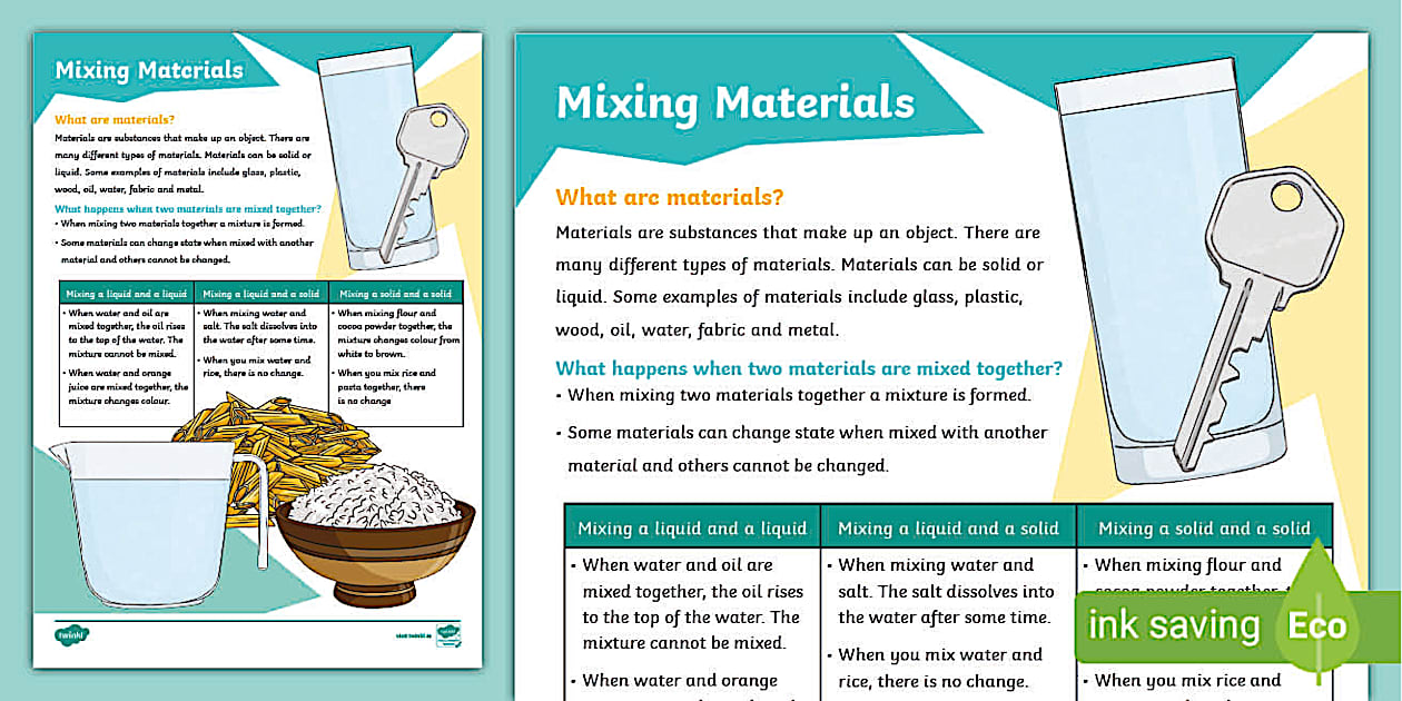 Mixing Materials Fact File (teacher made) - Twinkl