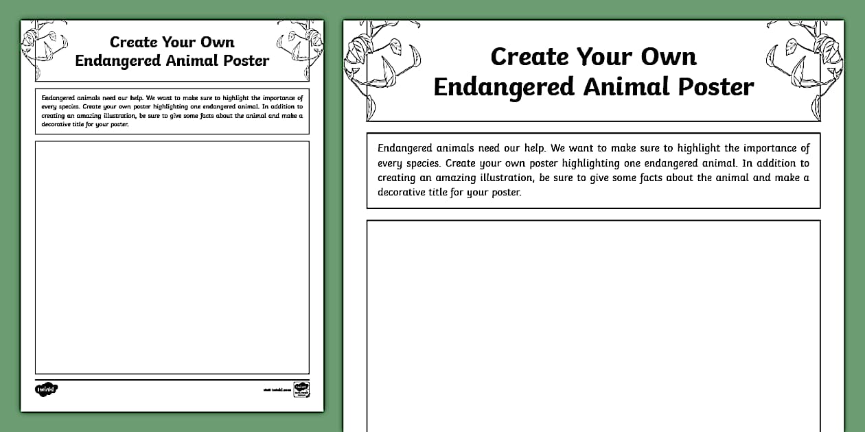 Create Your Own Endangered Animal Poster Worksheet - Twinkl