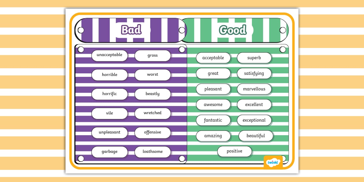 Bad and Good Word Synonyms Mat (teacher made) - Twinkl