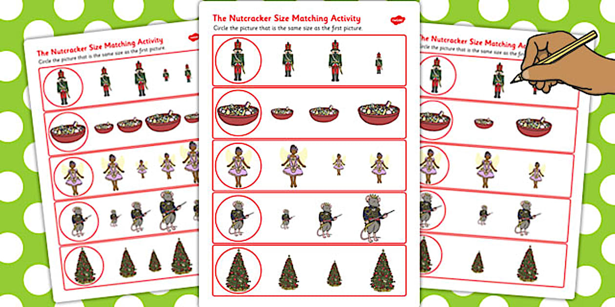 Black and White The Nutcracker Size Matching Worksheets