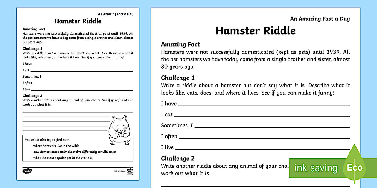 Editable Hamster Riddle Worksheet (teacher made) - Twinkl