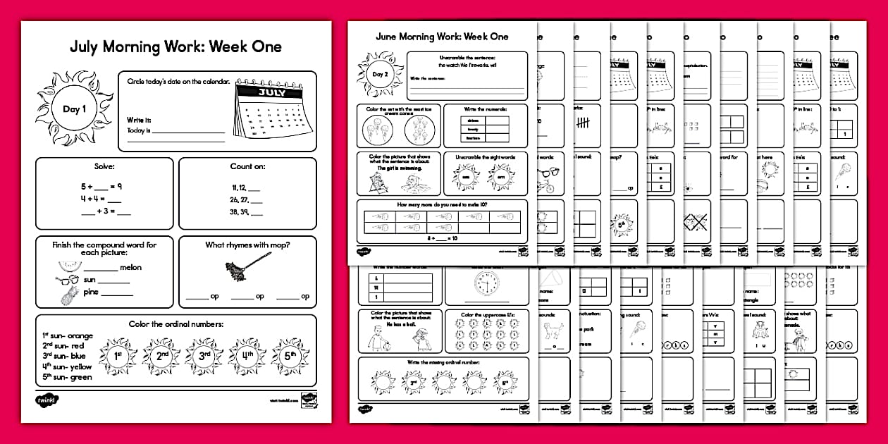 Kindergarten July Morning Work Bundle (teacher made)