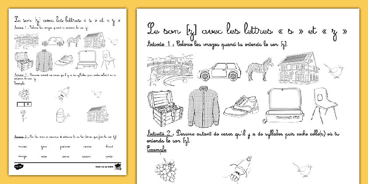 Feuille d'activités : Le son [z] avec les lettres « s » et « z