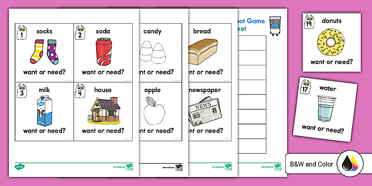 Wants vs. Needs Scoot Worksheet (teacher made) - Twinkl