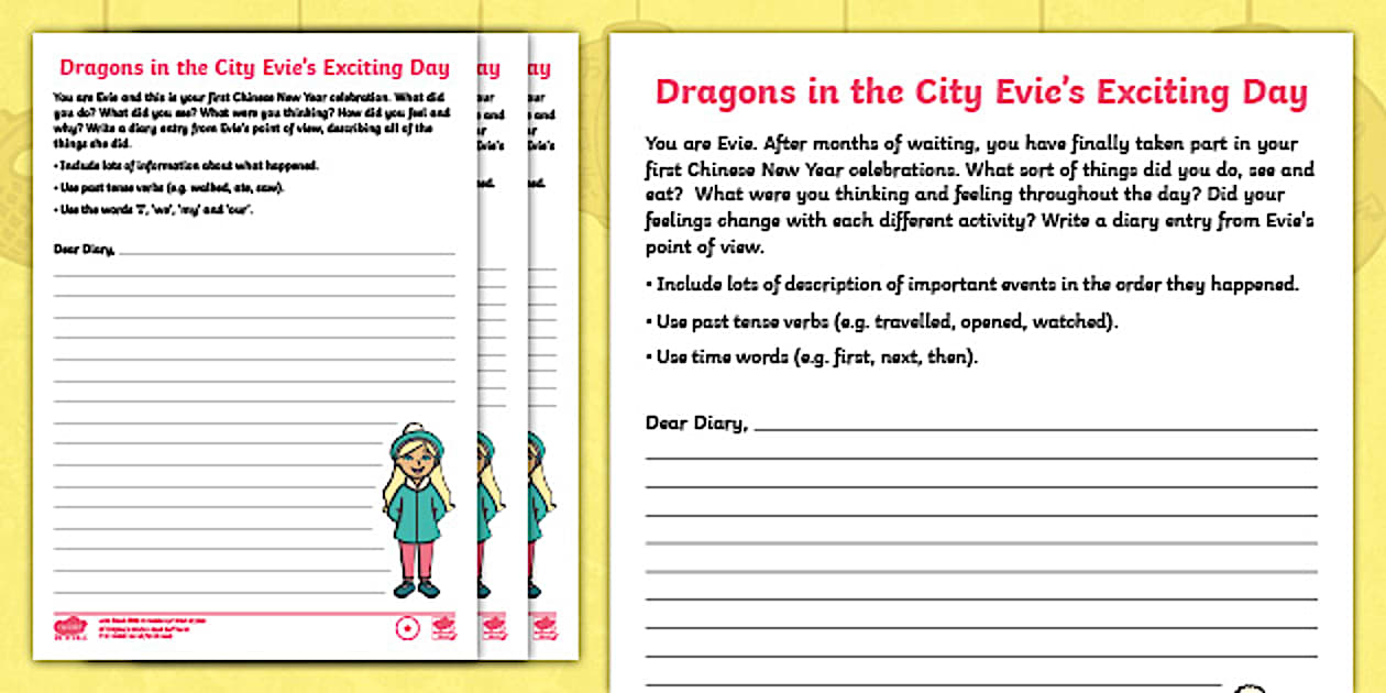 Cursive Dragons in the City Diary Writing Differentiated Worksheets