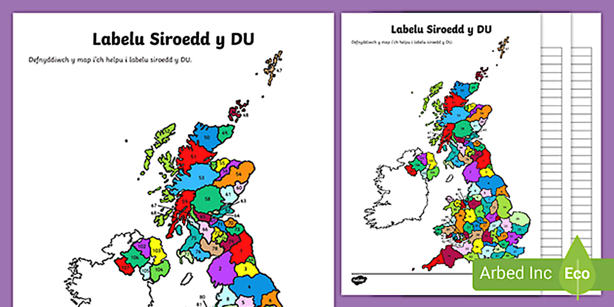 Gweithgaredd Labelu Siroedd y DU