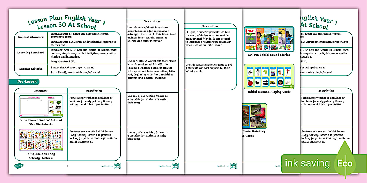 Lesson Plan English Year 1 Lesson 30 At School - Twinkl