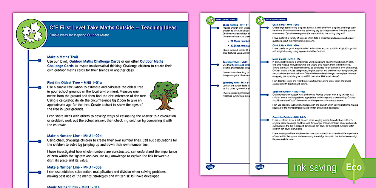 CfE First Level - Take Maths Outside - Teaching Ideas