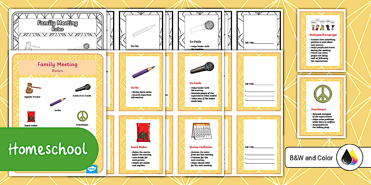 Family Meeting Roles Poster and Cards (Teacher-Made)