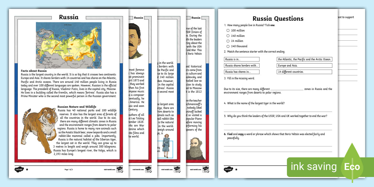 UKS2 Russia Differentiated Reading Comprehension Activity