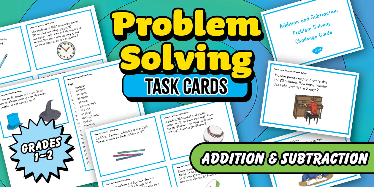 Second GradeAddition and Subtraction Word Problem Task Cards