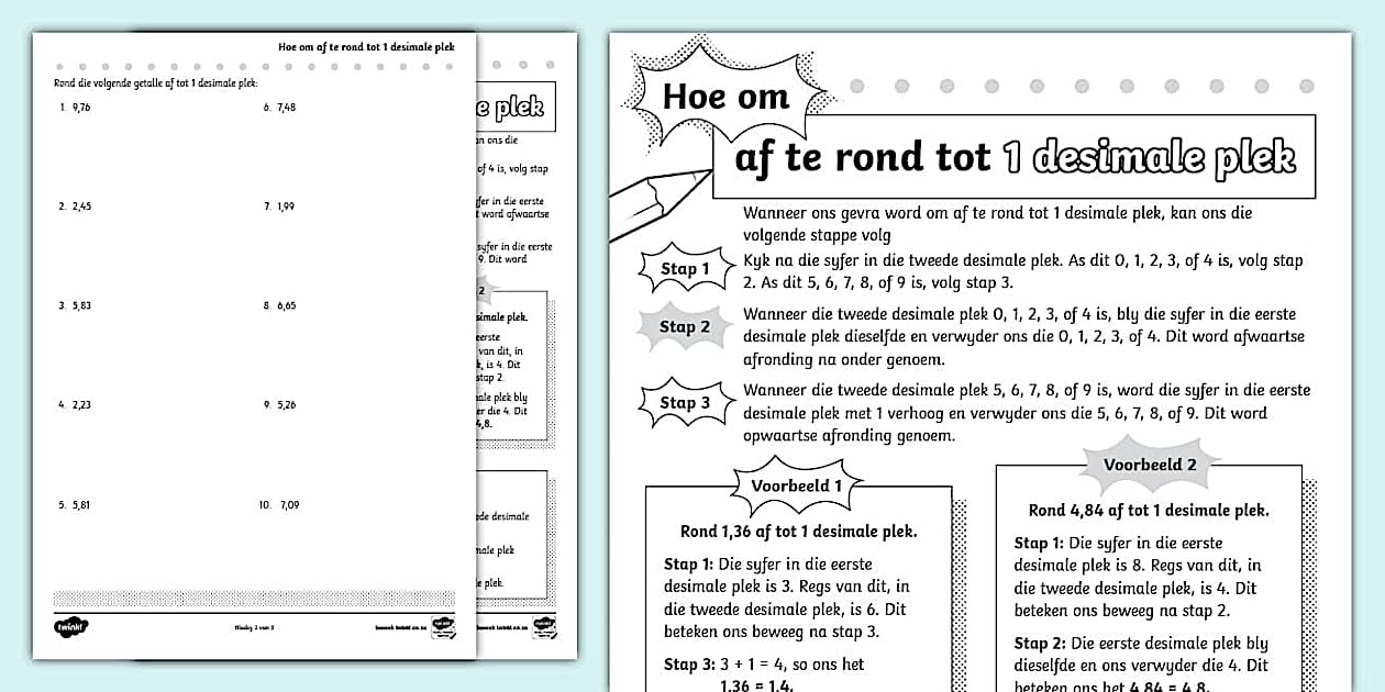 Graad 7 Wiskunde: Afronding tot een desimale plek. - Twinkl